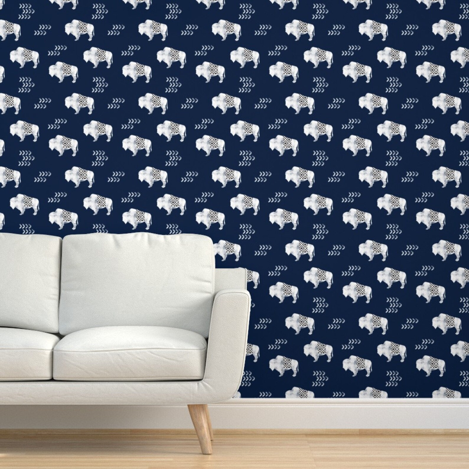 Bison Wallpaper Buffalo Aztec Blue by Littlearrowdesign - Etsy