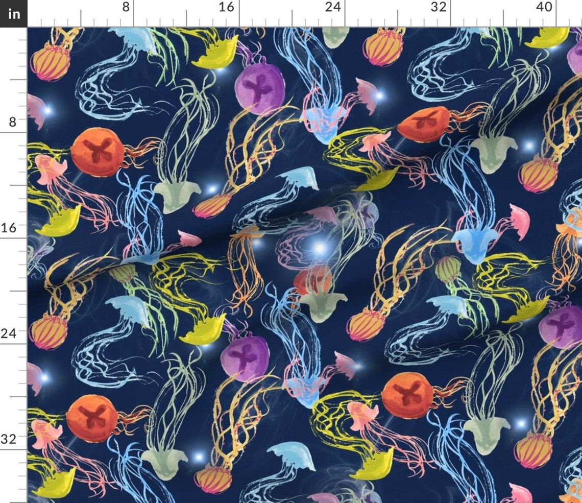 Colorful Jellyfish Fabric Larageorgine Jellyfish by | Etsy