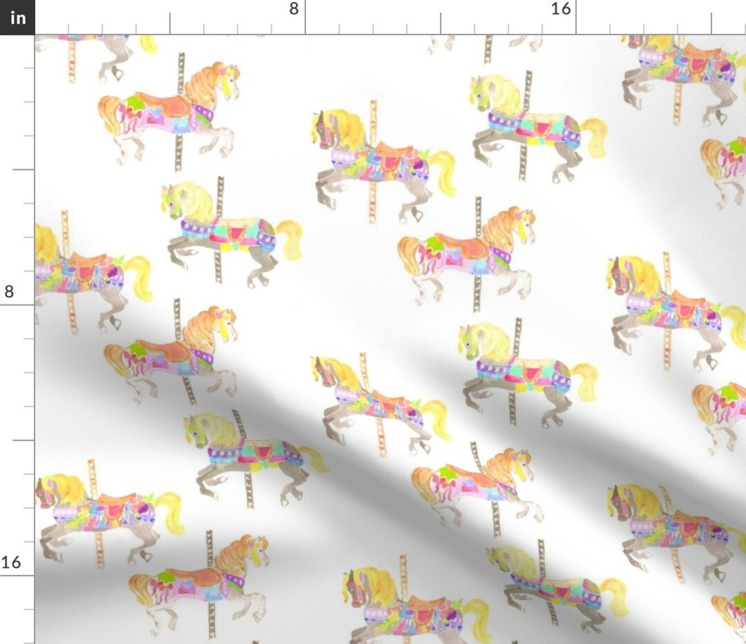 Carousel Fabric Carousel Horses by Erinanne Watercolor - Etsy