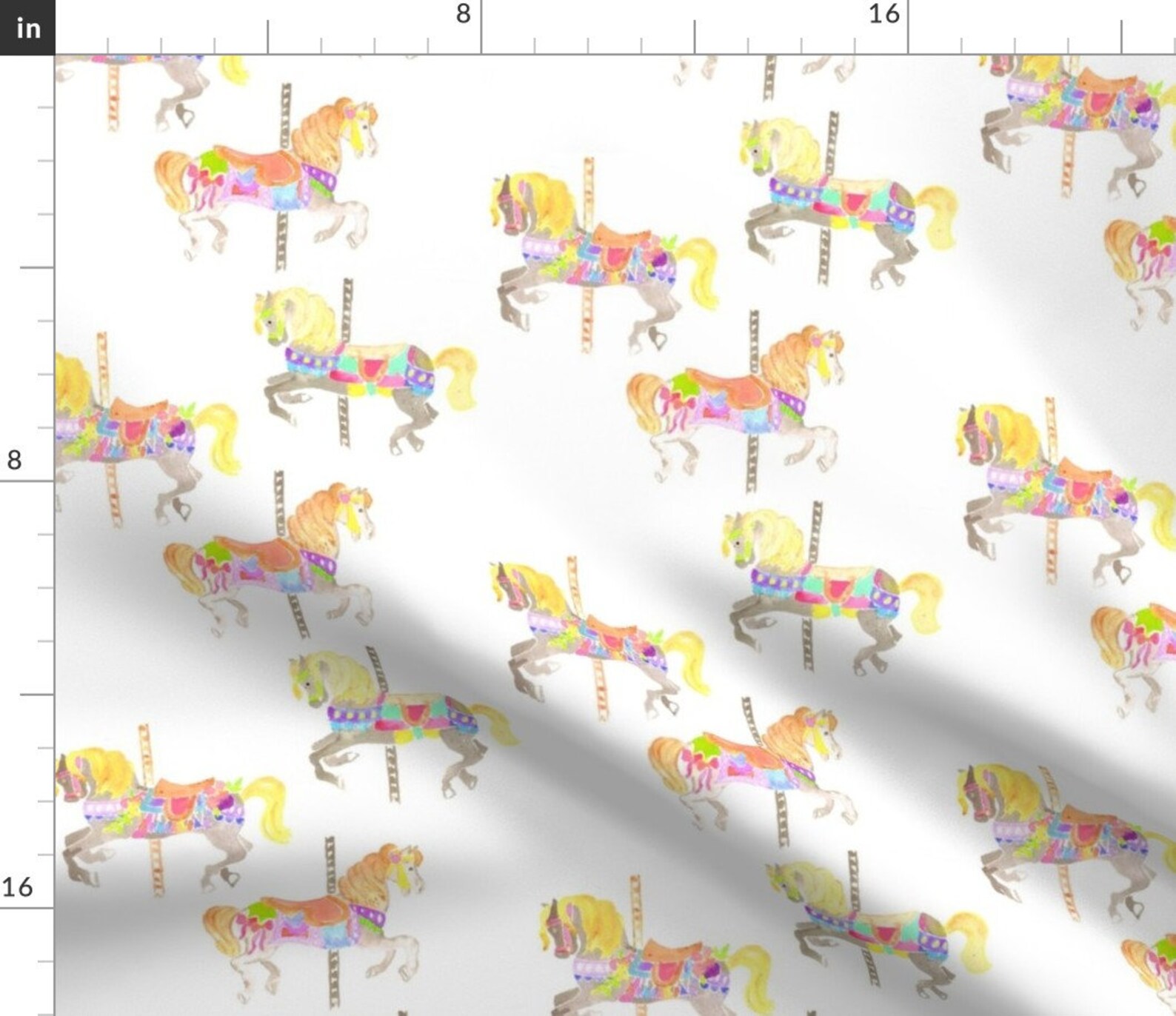 Carousel Fabric Carousel Horses by Erinanne Watercolor - Etsy