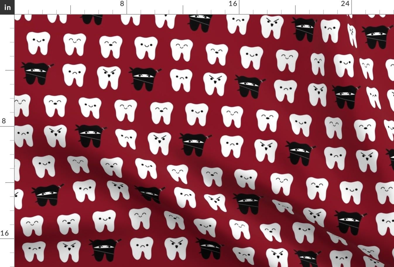 Teeth Fabric - Way of the Ninja Tooth Red by Clayvision Cute Dental ...