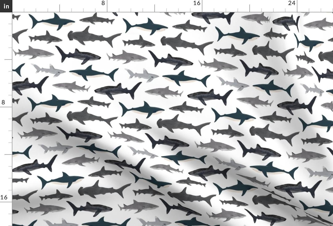 Shark Fabric - Shark Fabric by Andrea Lauren - Shark Nautical Ocean ...