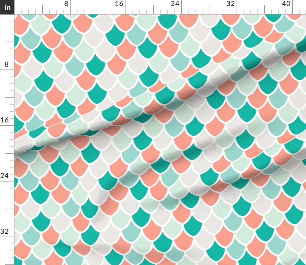 Mermaid Scales Fabric Coral Teal Mermaid Scales By | Etsy