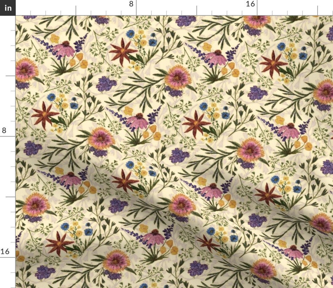 Dainty Yellow Floral Illustration Fabric Wildflower Chintz Ditsy by ...