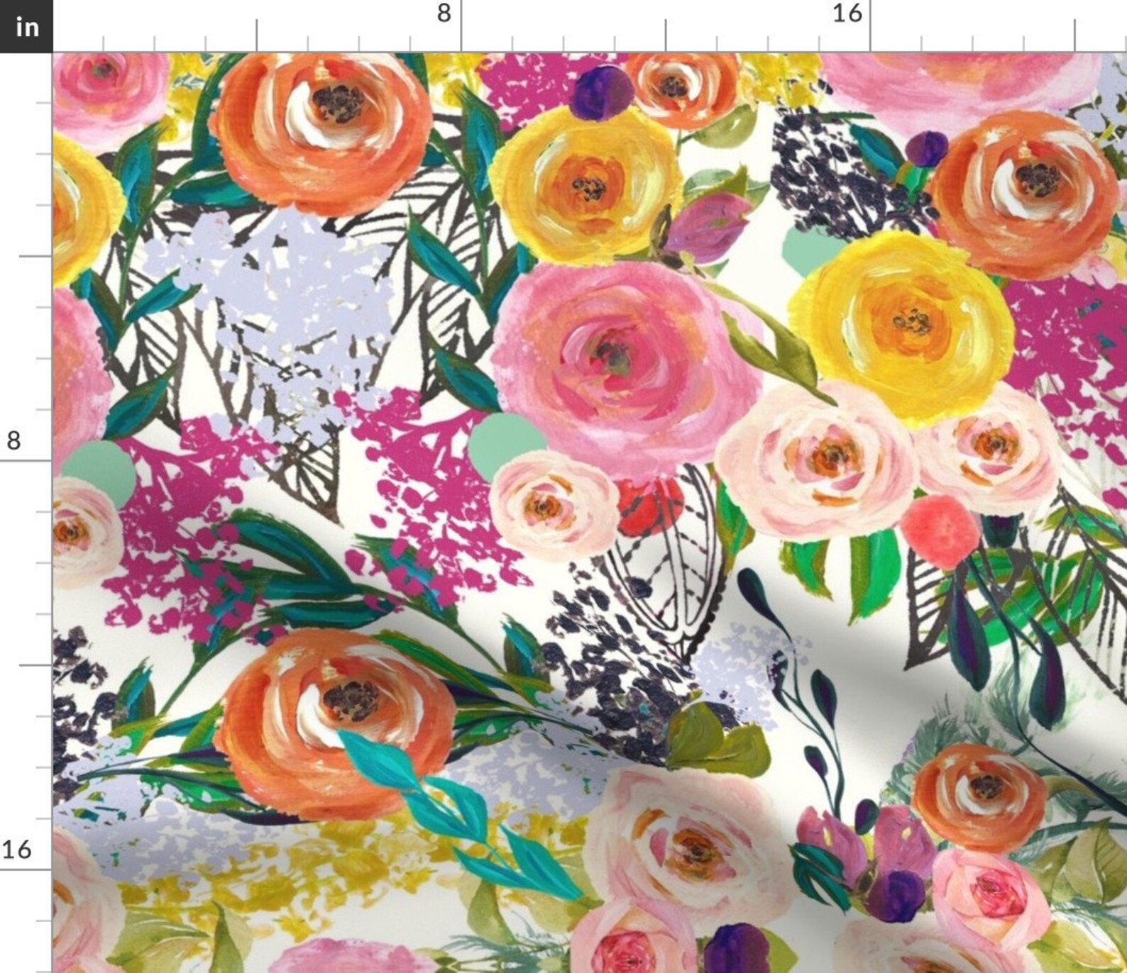 Bold Watercolor Floral Fabric Autumn Blooms Extra Large - Etsy