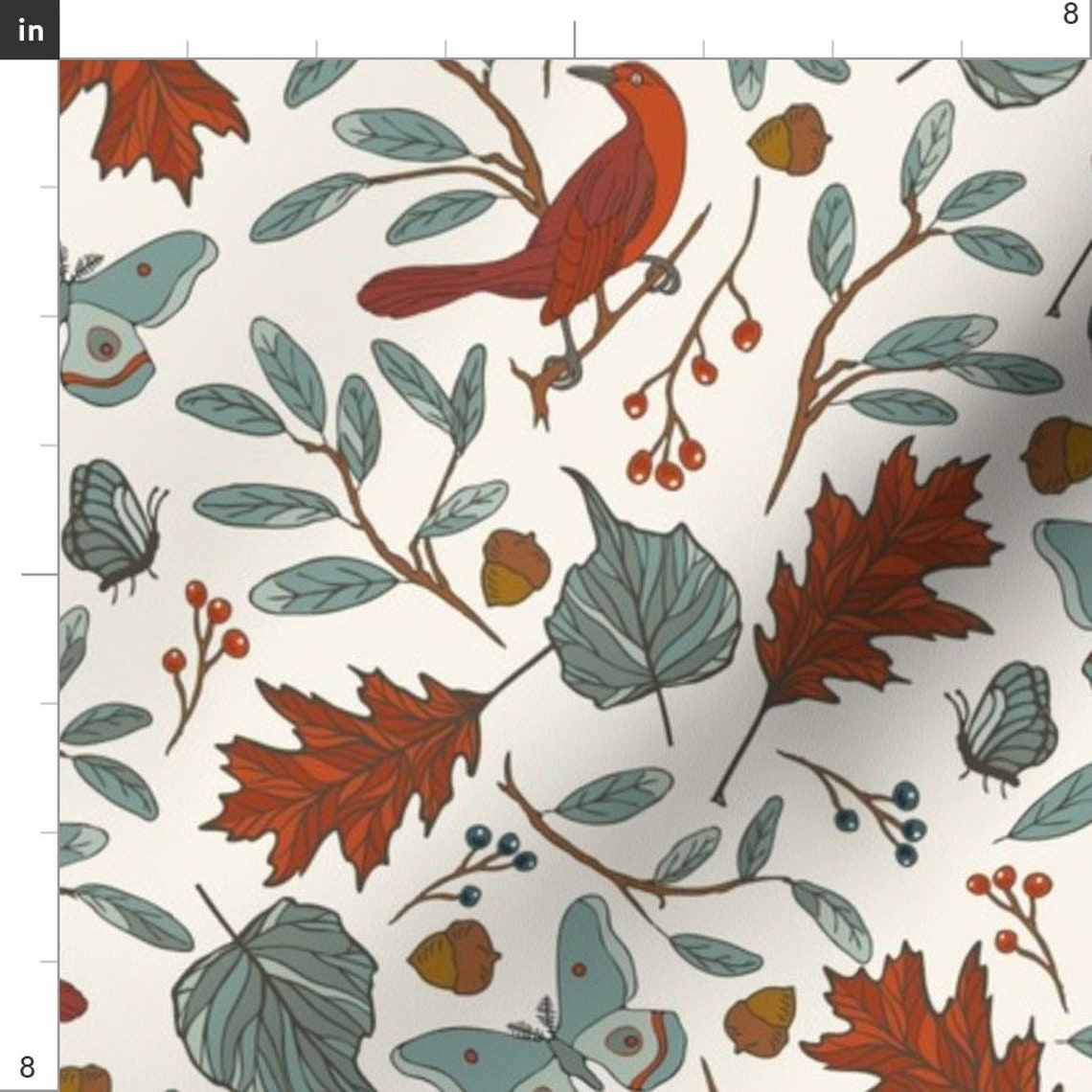 Red Bird Fabric Red Bird Ivory by Fernlesliestudio Red - Etsy