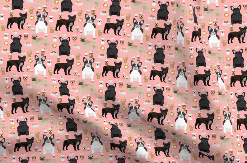 Frenchie Fabric French Bulldogs & Coffee Fabric By | Etsy