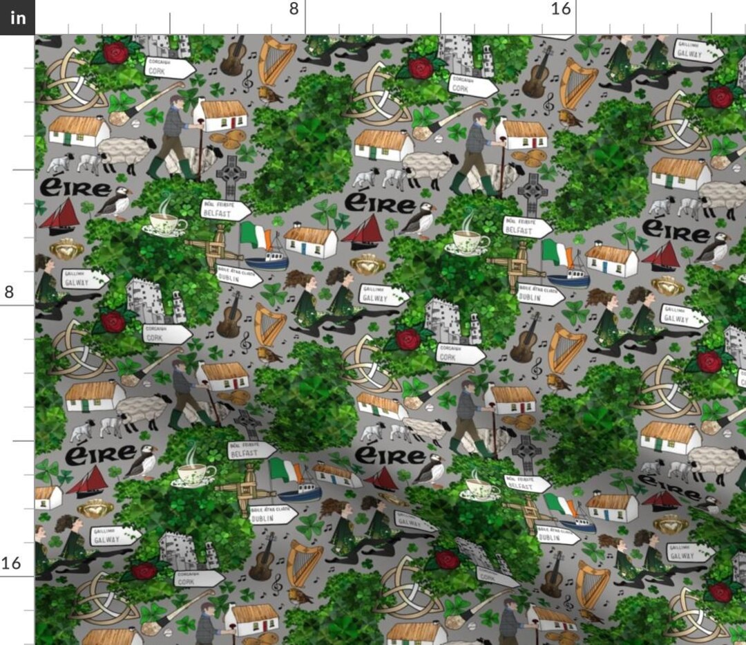 Ireland Fabric Ireland by Irishvikingdesigns Dublin Galway Cork Harp ...