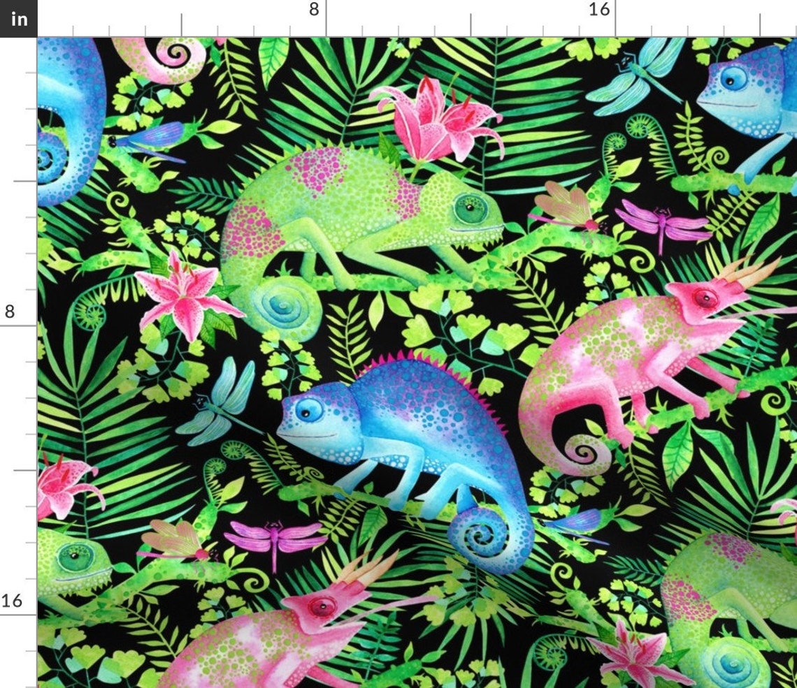 Watercolor Chameleons Fabric Camouflaging Chameleons in A - Etsy