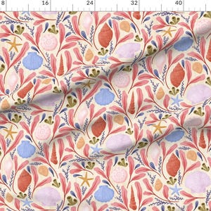 Delicate Shells Upholstery Fabric- Pink Pastel Seashells by ...
