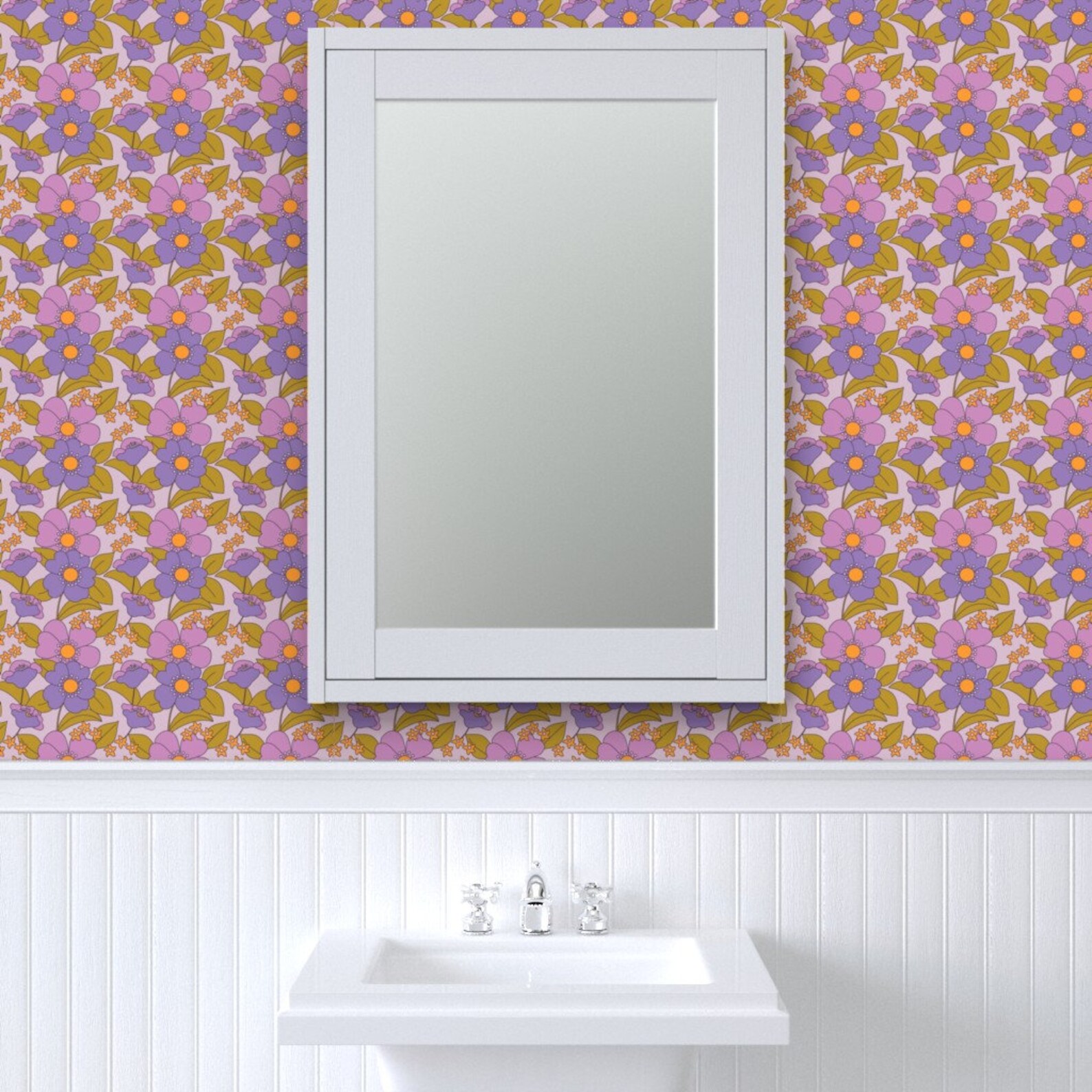 70s Wallpaper Big Floral 70s by Morecandyshop Mauve Purple - Etsy