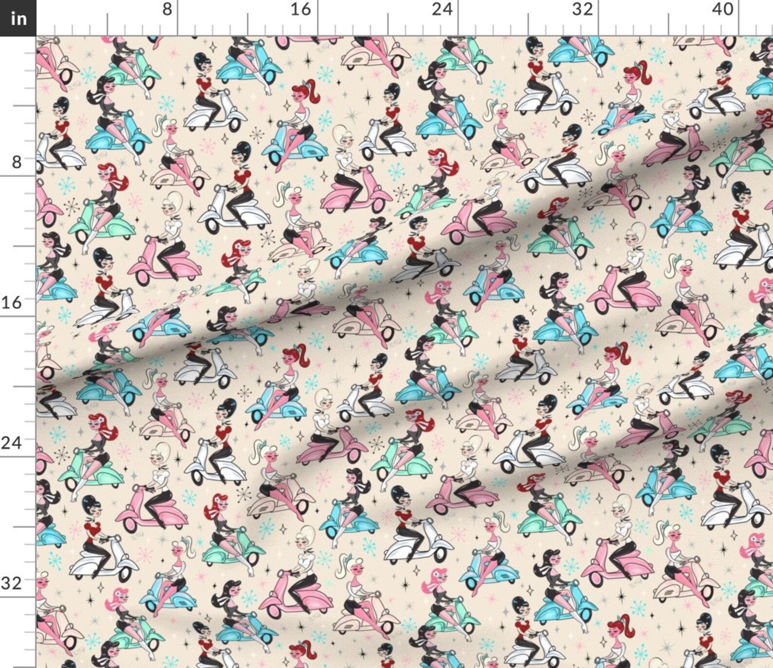 Pin-up Fabric Scooter Girls Medium by Miss Fluff Moped - Etsy