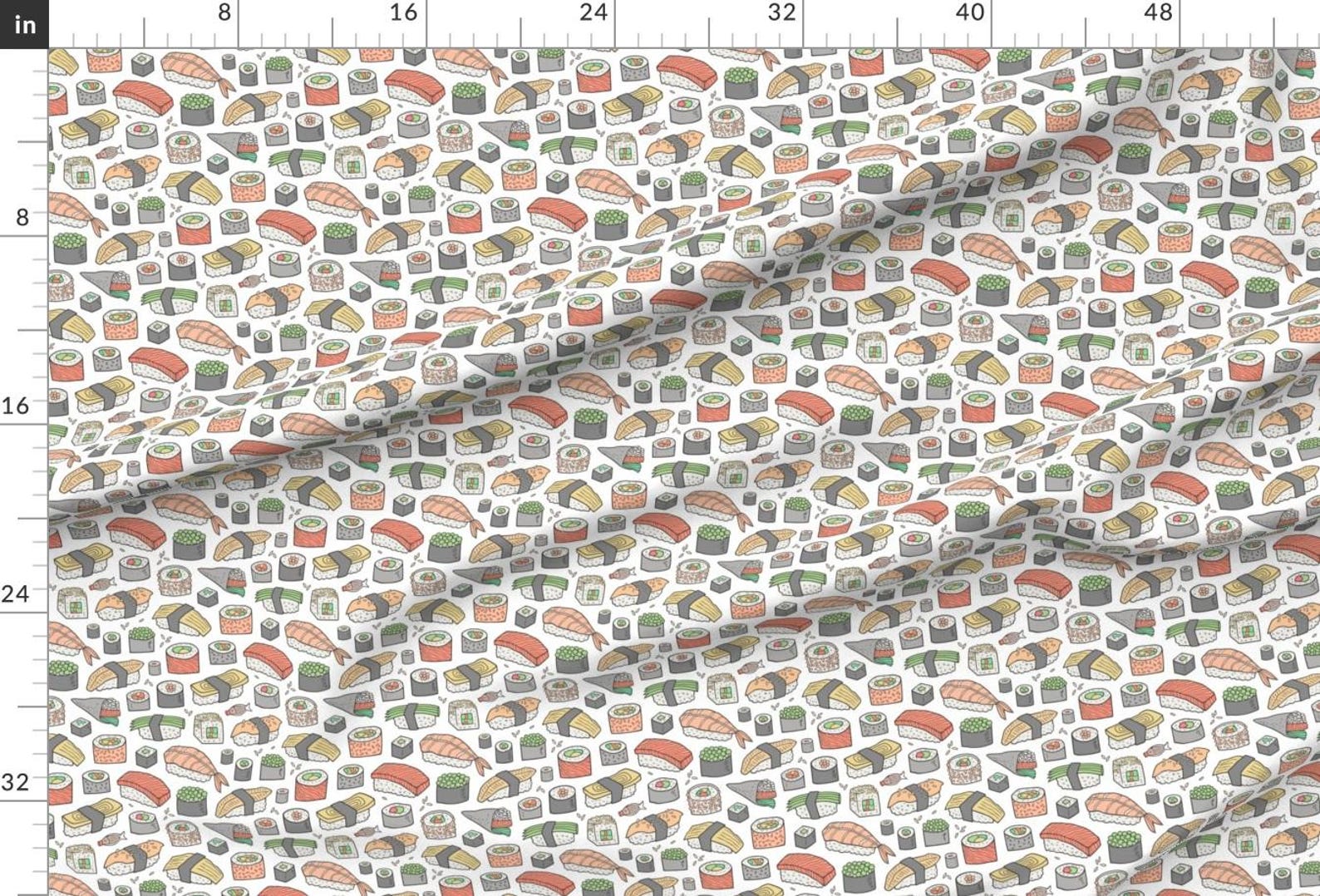 Sushi Fabric - Sushi on White by Caja Design - Sushi Japanese Food Fish ...