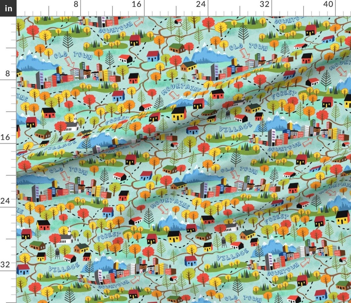 Whimsical Map Fabric Fall Color Map By Vinpauld Maps | Etsy