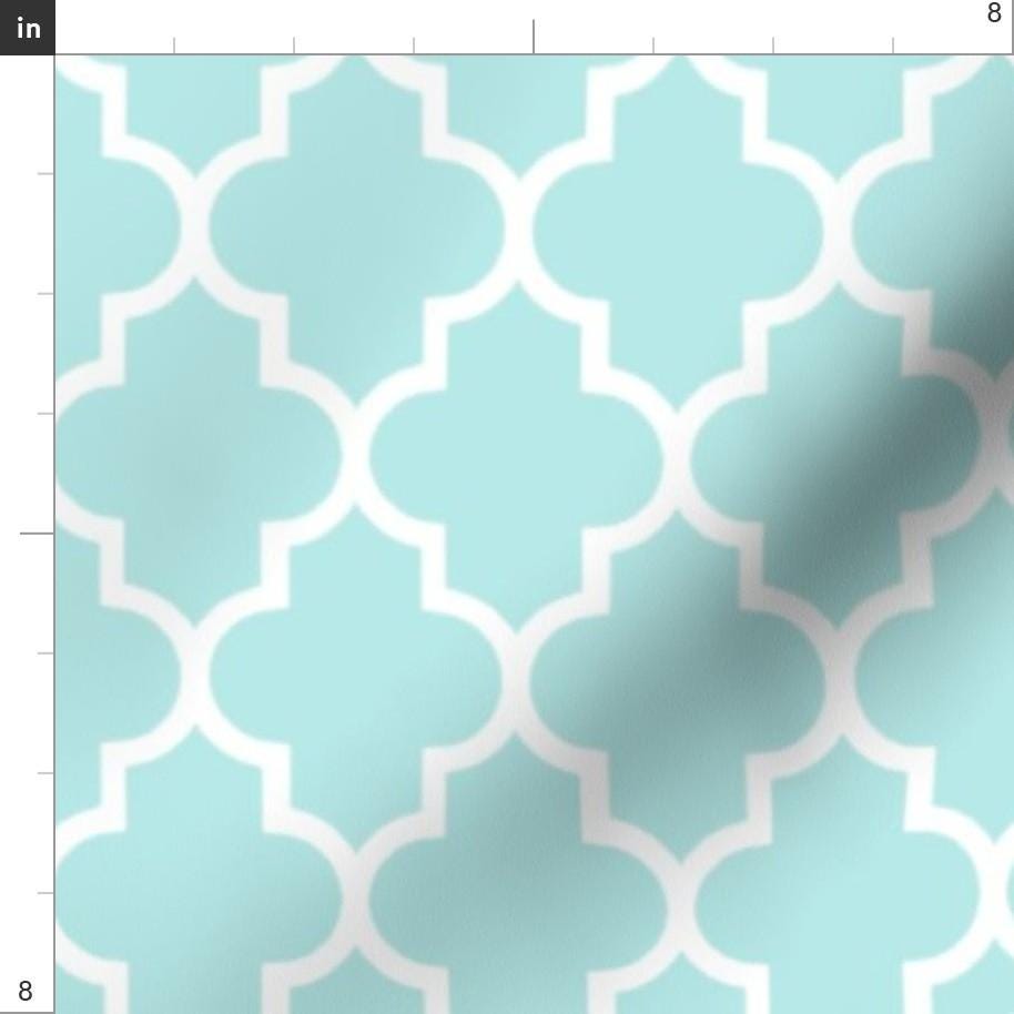 Quatrefoil Fabric - Moroccan Mint Aqua Turquoise White Quatrefoil Ogee ...