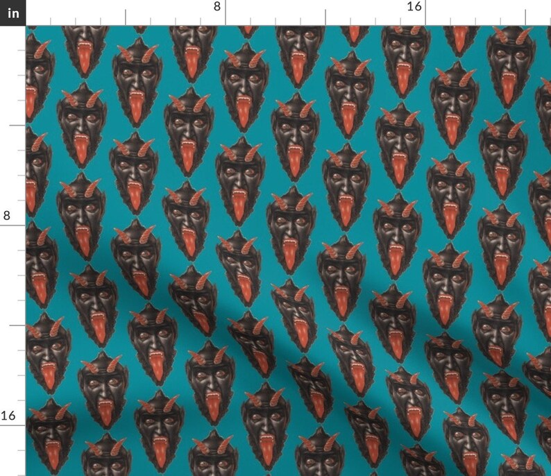 Krampus Fabric Scary Christmas German Folklore Demon on Blue - Etsy
