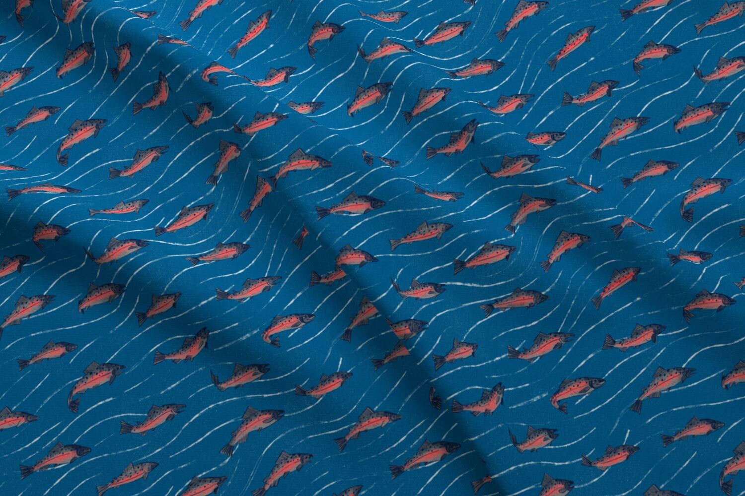 Salmon Fabric Upstream Salmon By Caleb Luke Lin Salmon | Etsy