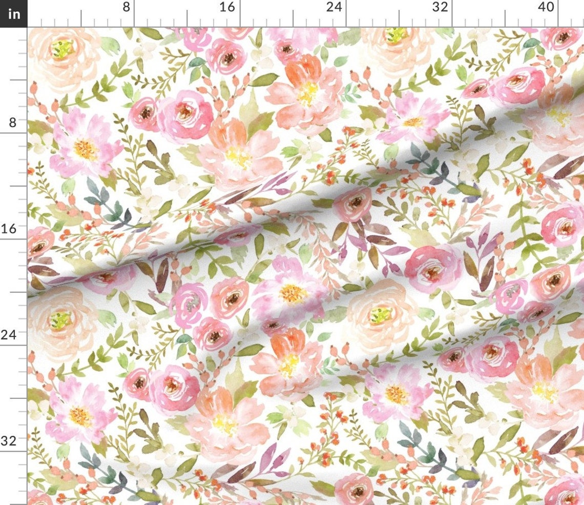 Pink Floral Fabric Watercolor Pastel Floral by - Etsy
