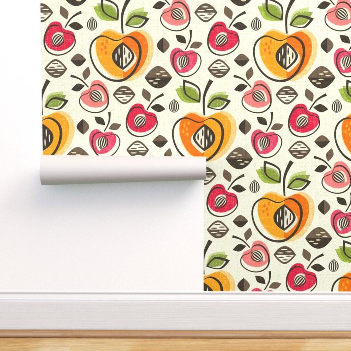 Retro Cherries Wallpaper Retro Cherries And Peaches By | Etsy