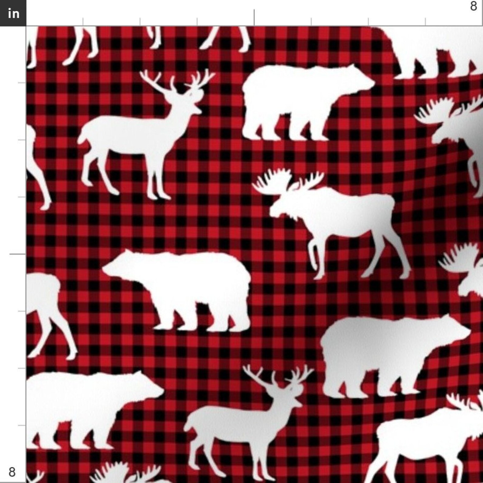 Moose Fabric Buffalo Plaid Animals Fabric Red and Black | Etsy