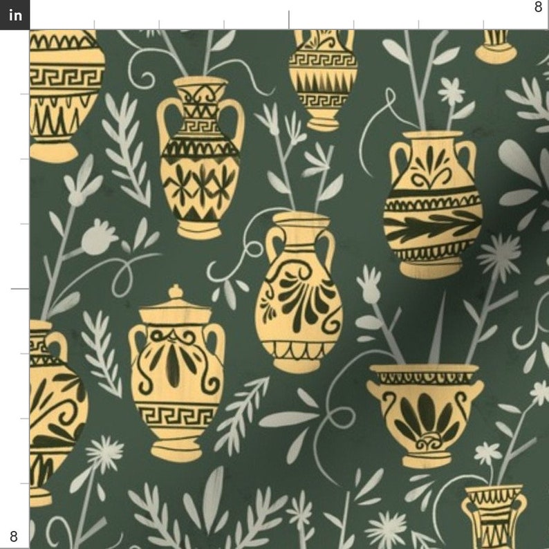 Greek Art Fabric Greek Vases With Flowers by Natalia - Etsy