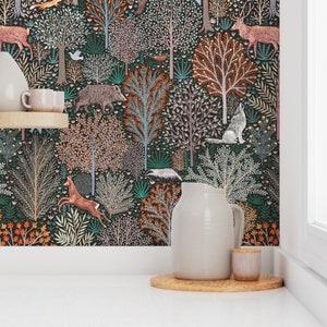 Rustic Wallpaper Forest Animals by Rebecca_reck_art Woodland Whimsical ...