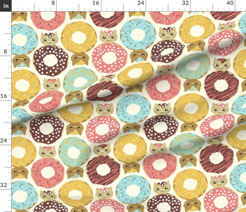 Donut Cats Fabric Dunutcats by Gaiamarfurt Abstract Cat | Etsy