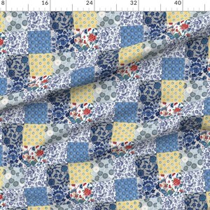 Blue Yellow Floral Cheater Quilt Fabric - Vintage Inspired - Delft ...