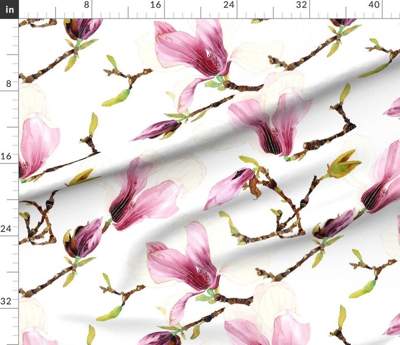 Magnolia Fabric Winter Magnolia by Gabbymalpas Magnolia | Etsy