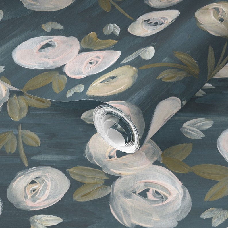 Floral Wallpaper Moody Modern Floral by Smallhoursshop - Etsy