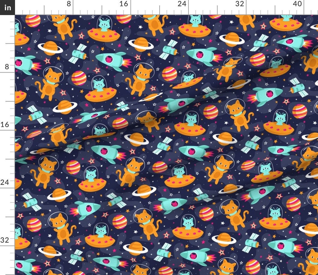 Space Cats Astronaut Fabric Cosmic Cats by Robyriker Outer | Etsy