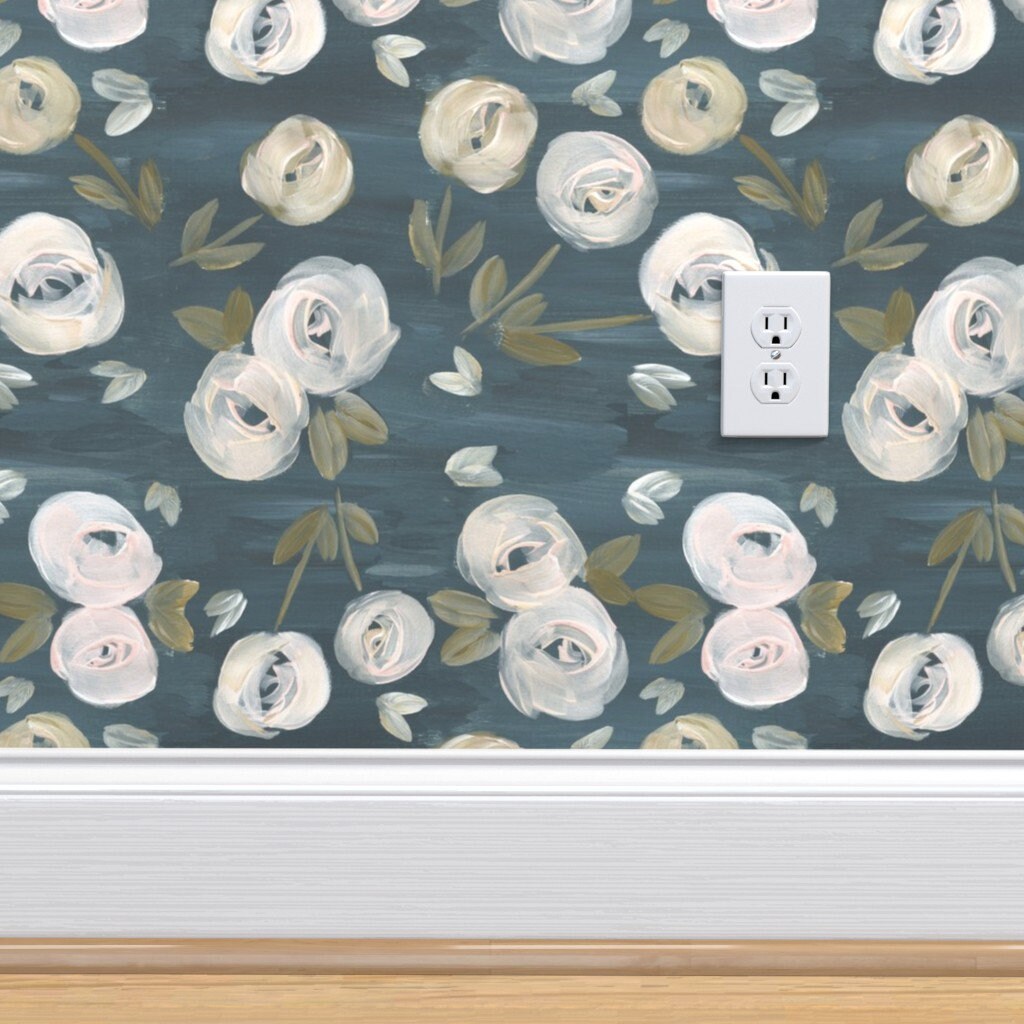 Floral Wallpaper Moody Modern Floral by Smallhoursshop | Etsy