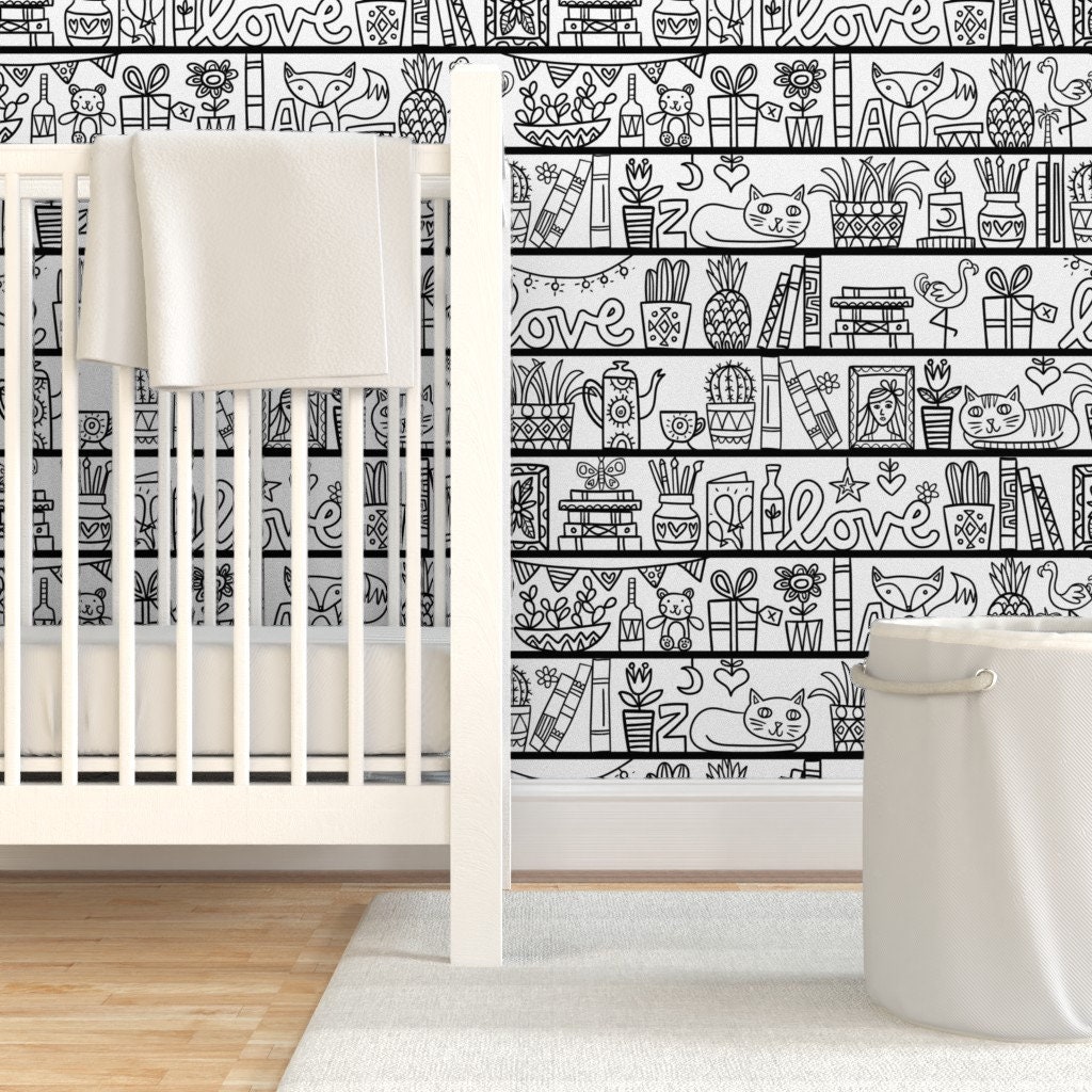 Coloring Wallpaper Bookshelves Large by Laura May Designs - Etsy