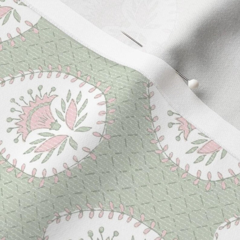 Preppy Sage Green Extra Wide Sateen Fabric French Country Farmhouse ...