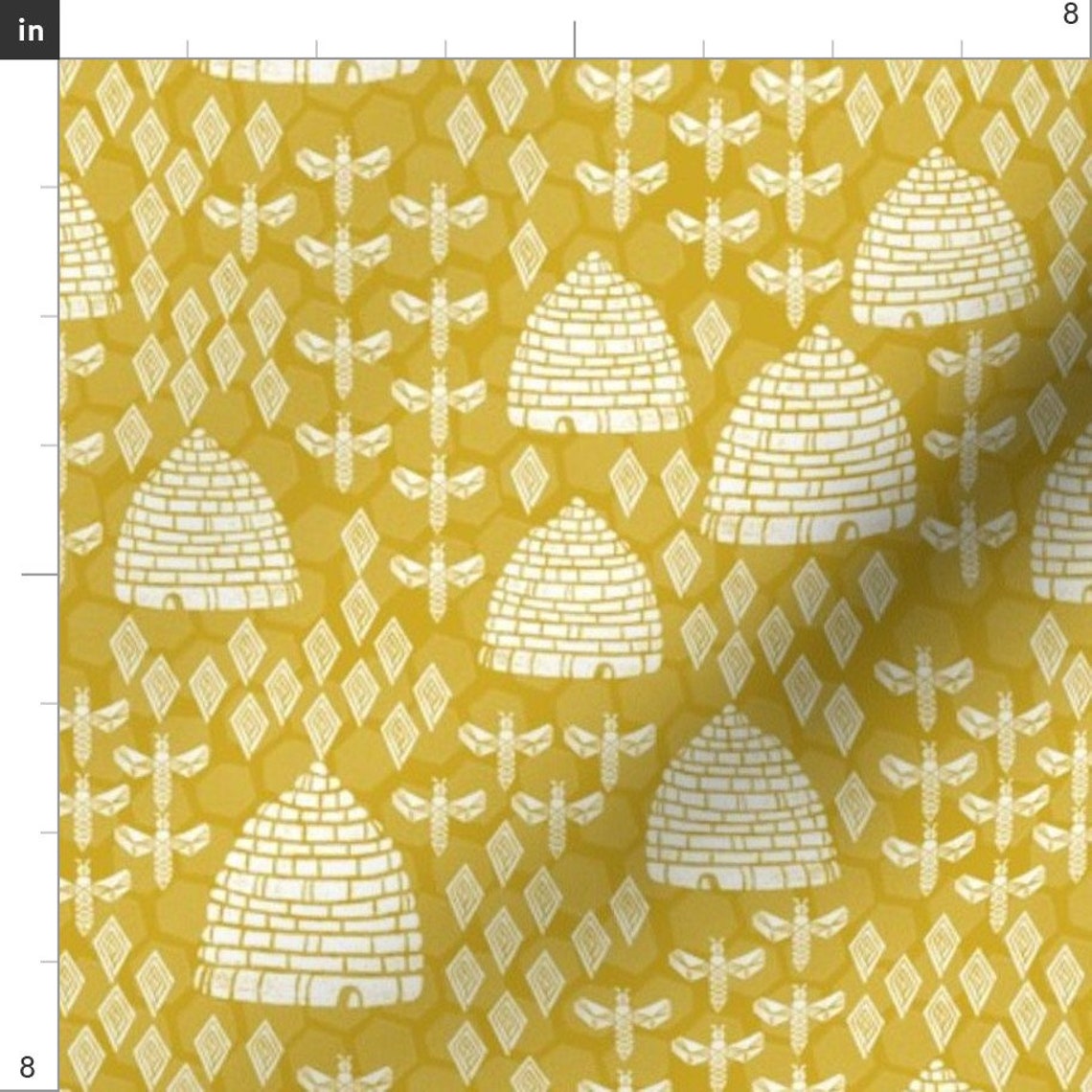 Bee Fabric Bee Hives Bumble Bee Linocut Block Printed - Etsy