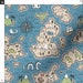 Map Fabric Pirate Adventure Nautical Map With Mountains, Ships, Compass ...