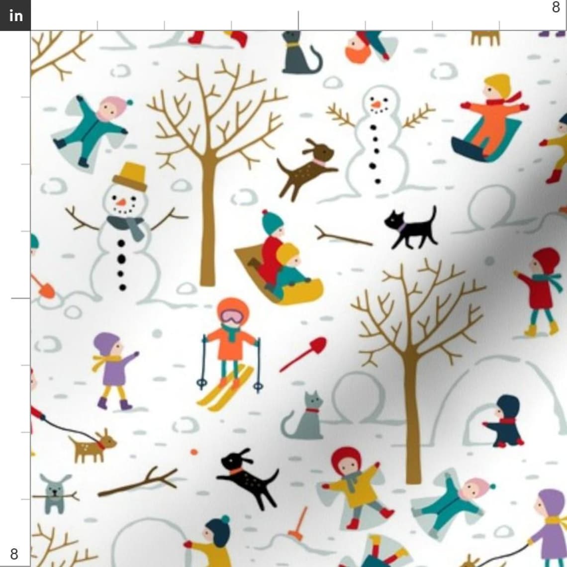 Snow Day Fabric - Fun at the Park on A Snow Day by Heleen Vd Thillart ...