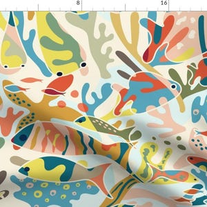 Bright Coastal Fabric Retro Coral Reef by Roochita Underwater Starfish ...
