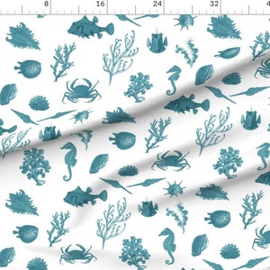 Vintage Ocean Life Fabric Monterey in Sea Blue by Willowlanetextiles ...