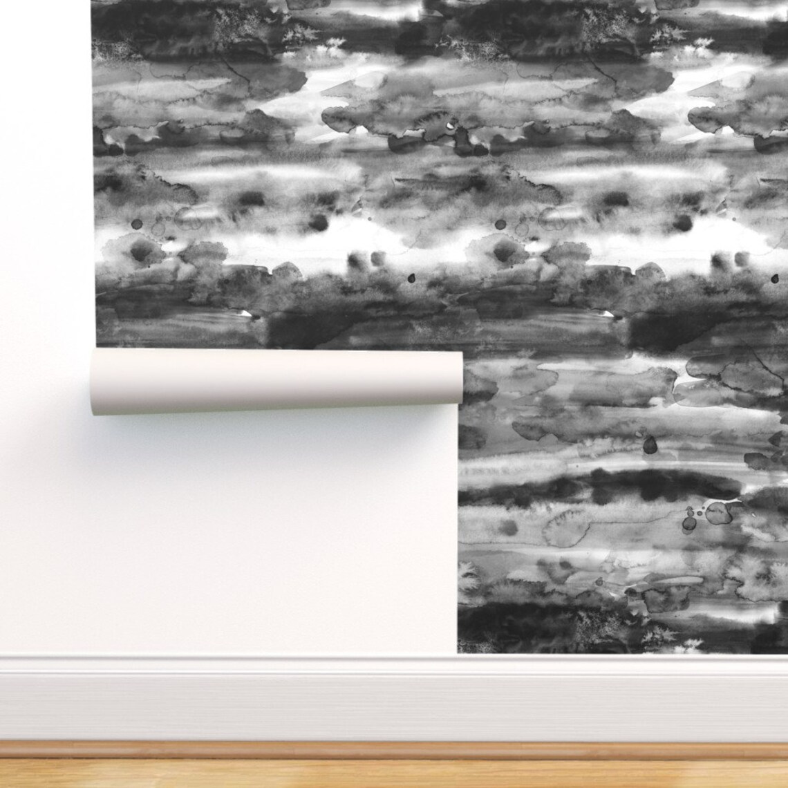 Monochrome Wallpaper Watercolour 15 by Heytangerine | Etsy