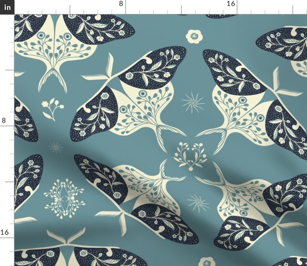 Lunar Moths Fabric Nocturnal Moths Blue by Francisca Reyes Blue Navy ...