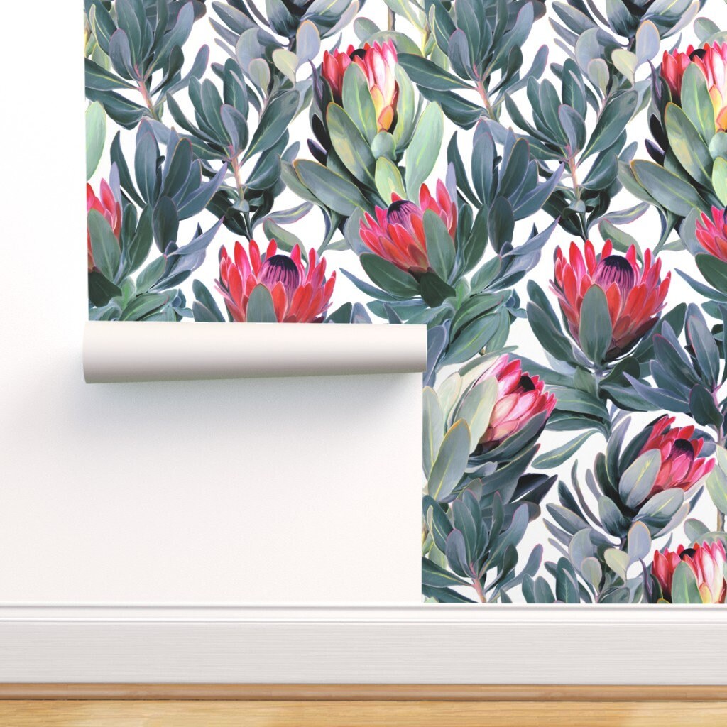 Proteas Wallpaper Painted Protea Pattern On White By Micklyn | Etsy