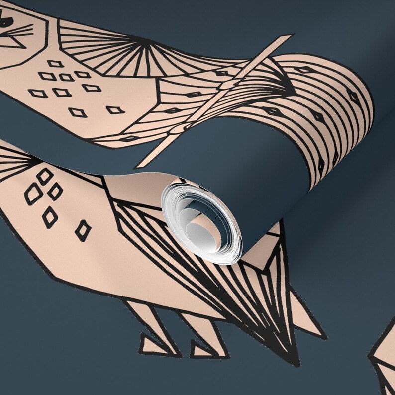 Owl Wallpaper Blush Navy Owl Illustration by Andrea Lauren - Etsy