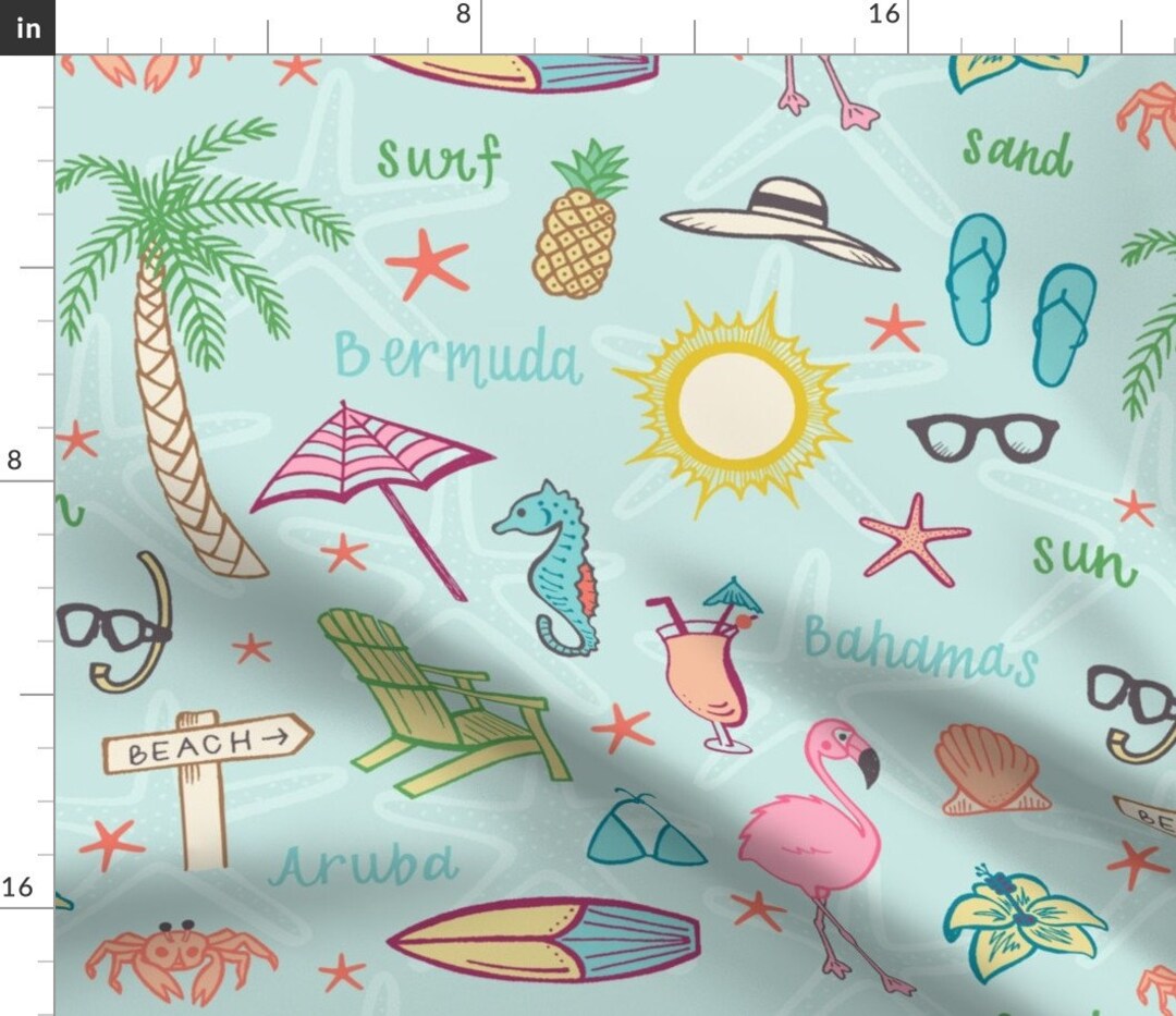 Tropical Islands Fabric Let's Go to the Beach by - Etsy
