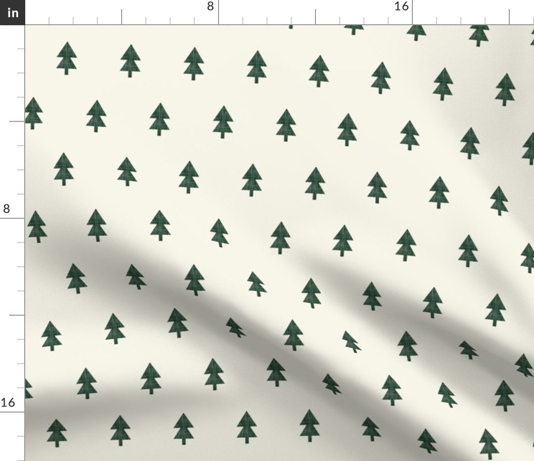 Trees Fabric Evergreen on off White green Linen by Littlearrowdesign ...