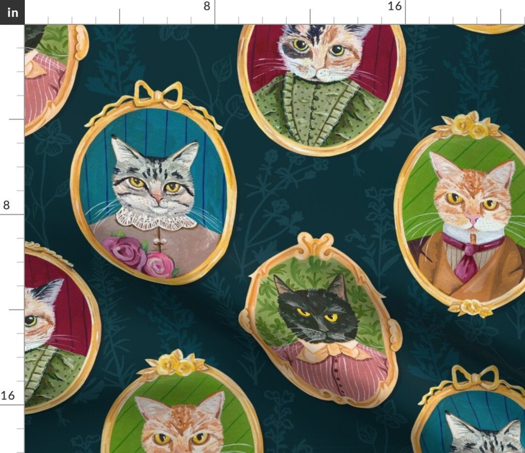 Portrait Kitties Fabric Cat Cameos by Dasbrooklyn Victorian Retro ...