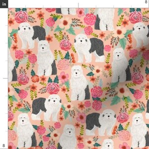 Sheepdog Fabric Old English Sheepdog Florals Cute Floral Dogs by ...