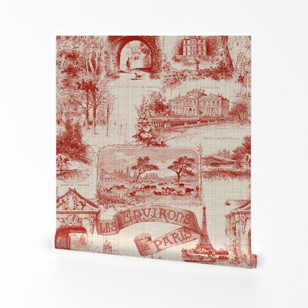 Red Toile Wallpaper - Etsy