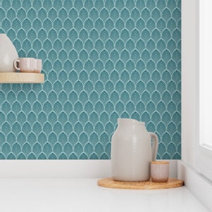 Fan Pattern Wallpaper Deco Pattern Teal 2 by J9design Fan Pattern ...