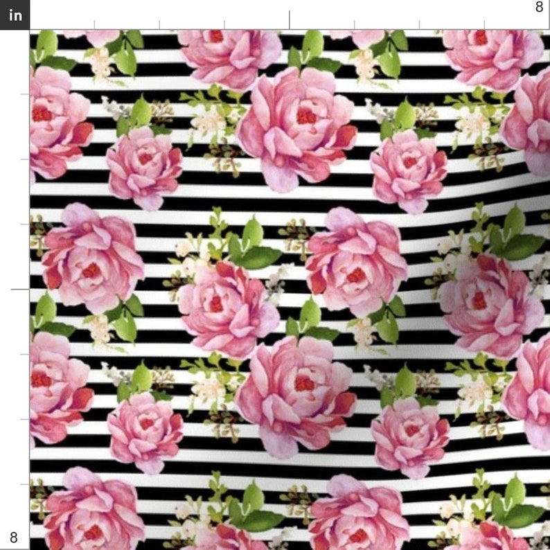 Pink Floral Stripe Fabric 4 Light Pink Sunrise Black - Etsy